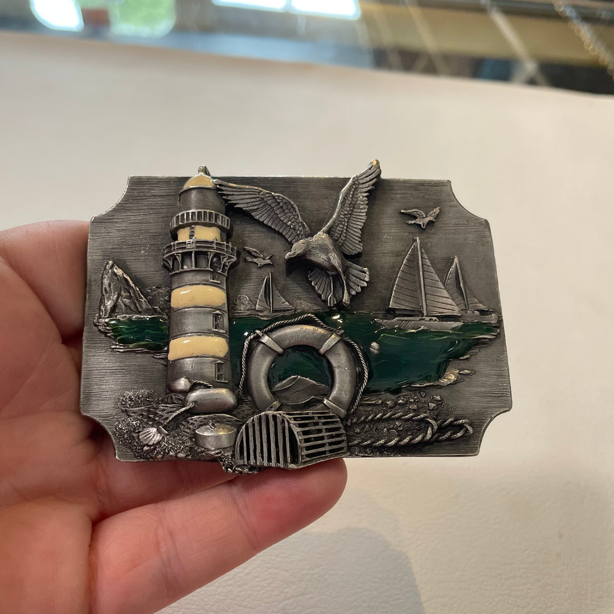 Vintage 1989 Coastal Lighthouse Scene Belt Buckle – CobbleStore Vintage