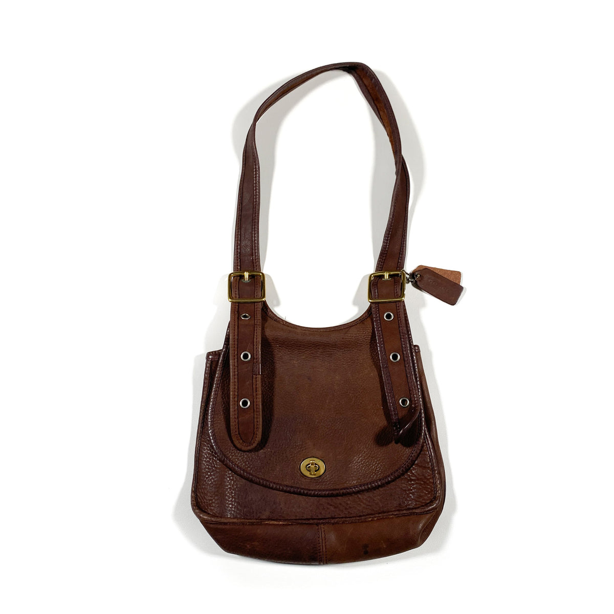 Vintage 80's Coach Berkeley Crescent Sadle 9988 Brown Pebble Leather P ...