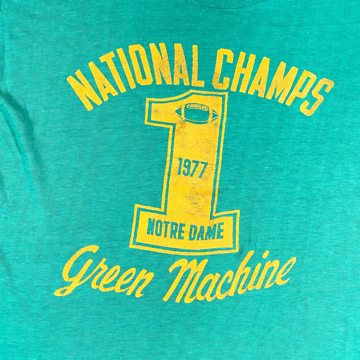 Vintage 1977 Notre Dame Green Machine Football T-Shirt – CobbleStore ...