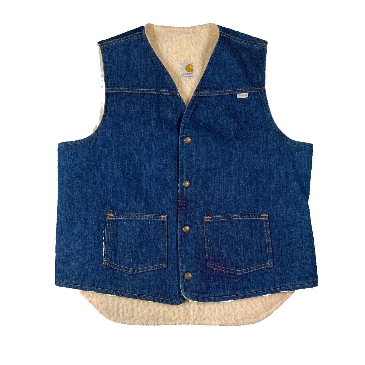 Vintage 1988 Carhartt 8SVT Sherpa Lined Denim Work Vest – CobbleStore ...