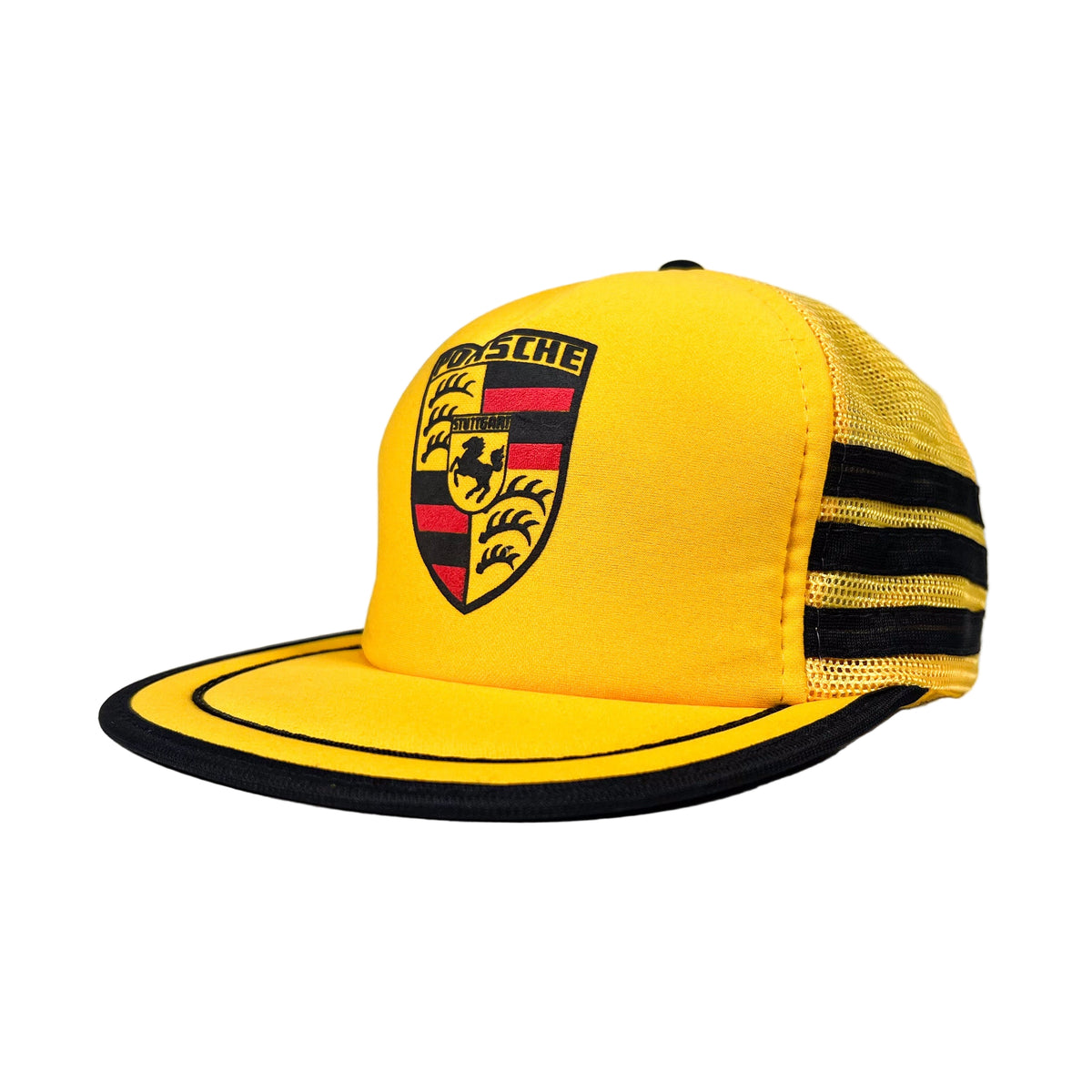 Vintage 80's Porsche Stuttgart Yellow Mesh 3 Stripe Trucker Hat ...