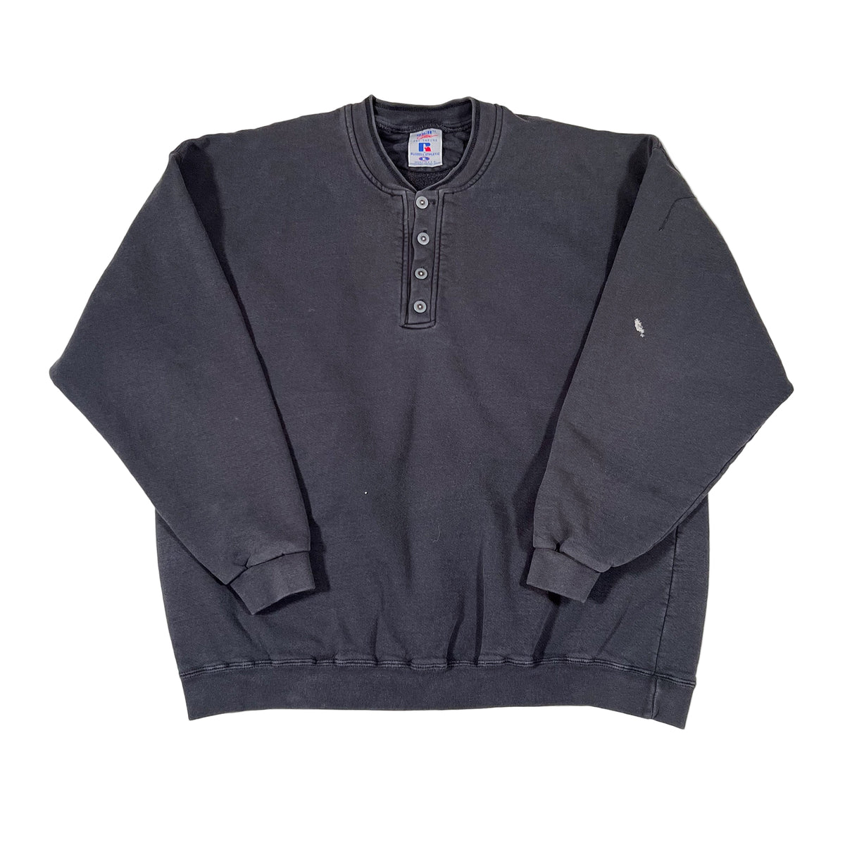 Vintage 90's Russell Athletic Black High Cotton Henley Sweatshirt ...