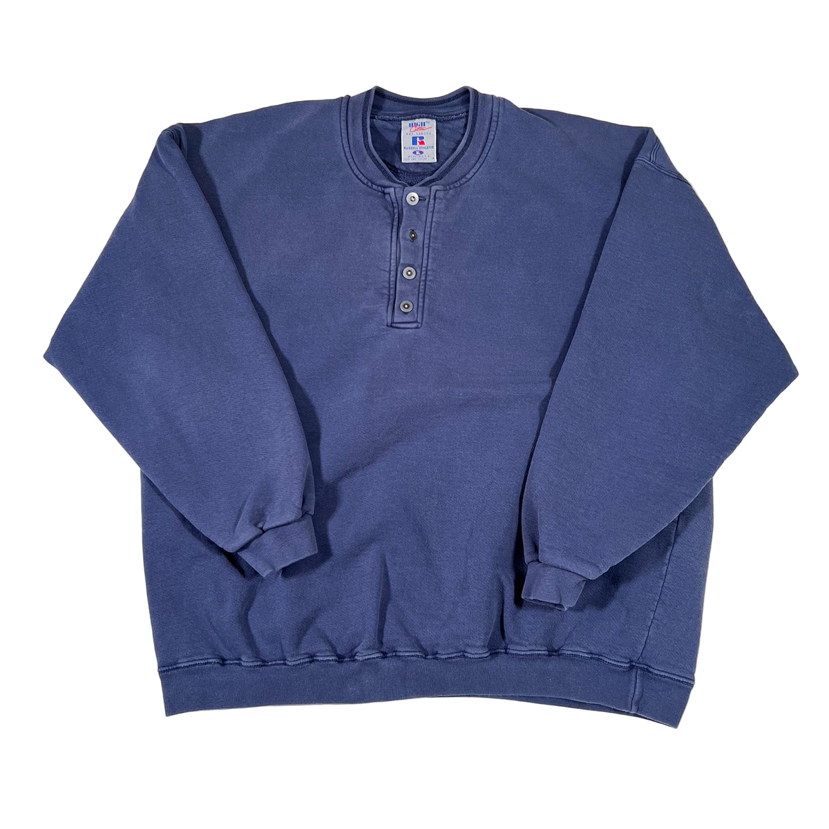 Vintage 90's Russell Athletic Navy High Cotton Henley Sweatshirt ...