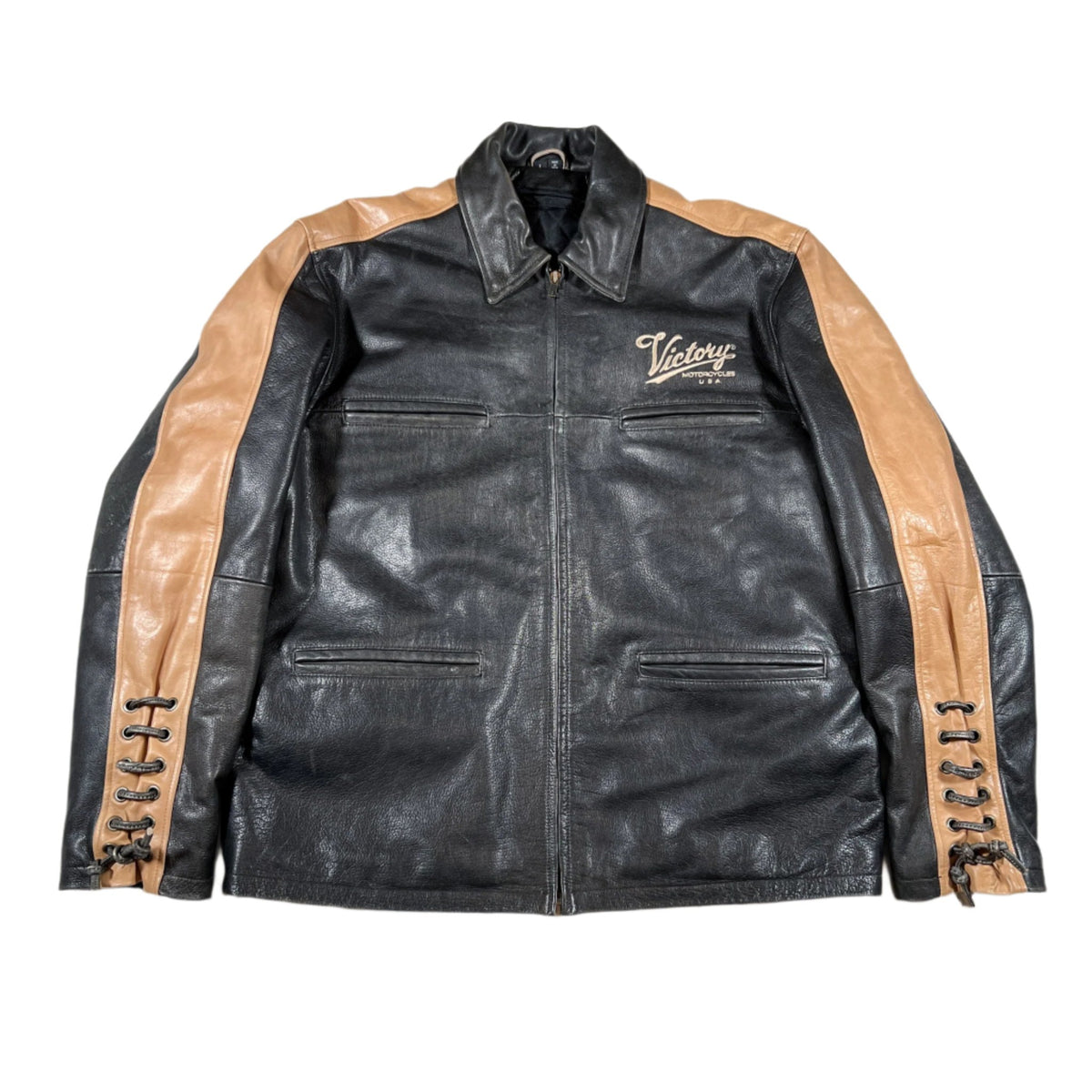 Vintage 90's Victory Motorcycle Polaris Leather Cafe Racer Jacket ...